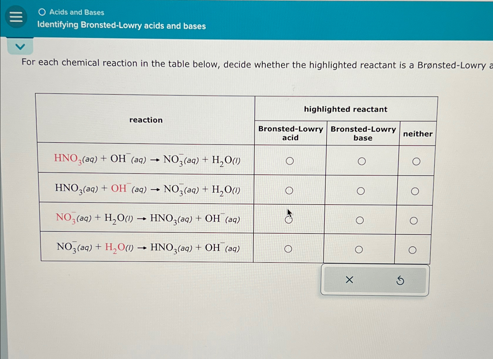 Solved Acids and BasesIdentifying Bronsted-Lowry acids and | Chegg.com