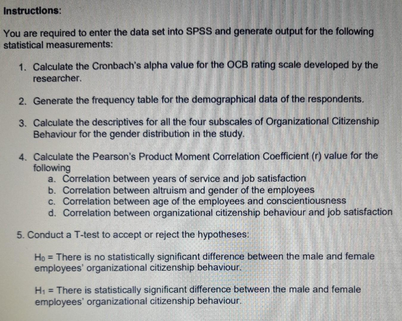 Solved 1. Calculate the Cronbach's alpha value for the OCB | Chegg.com