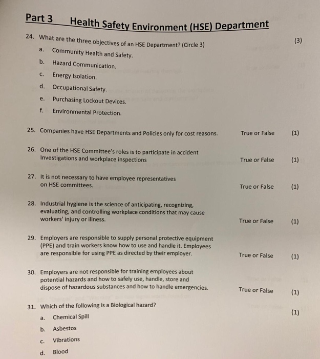 Solved Part 3 Health Safety Environme 1 Safety Environment | Chegg.com