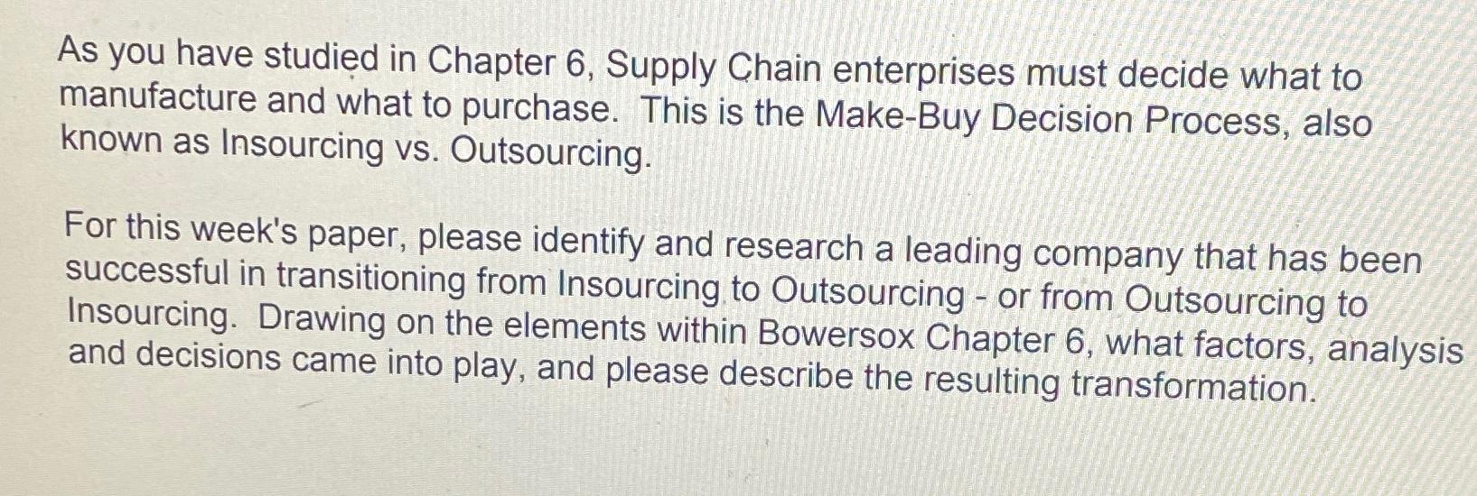 Solved As you have studied in Chapter 6, ﻿Supply Chain | Chegg.com