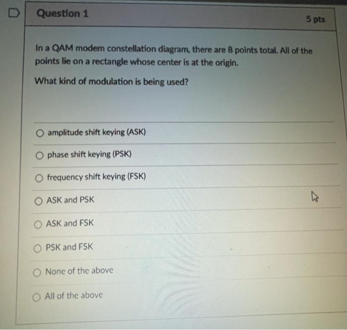 Solved Question 1 5 pts In a QAM modem constellation | Chegg.com