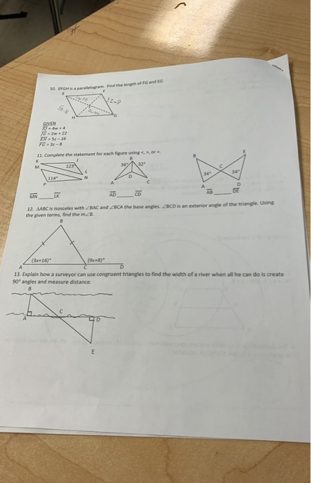 Solved Find the length of FG and EG 10. EFGHaparaleloeram | Chegg.com