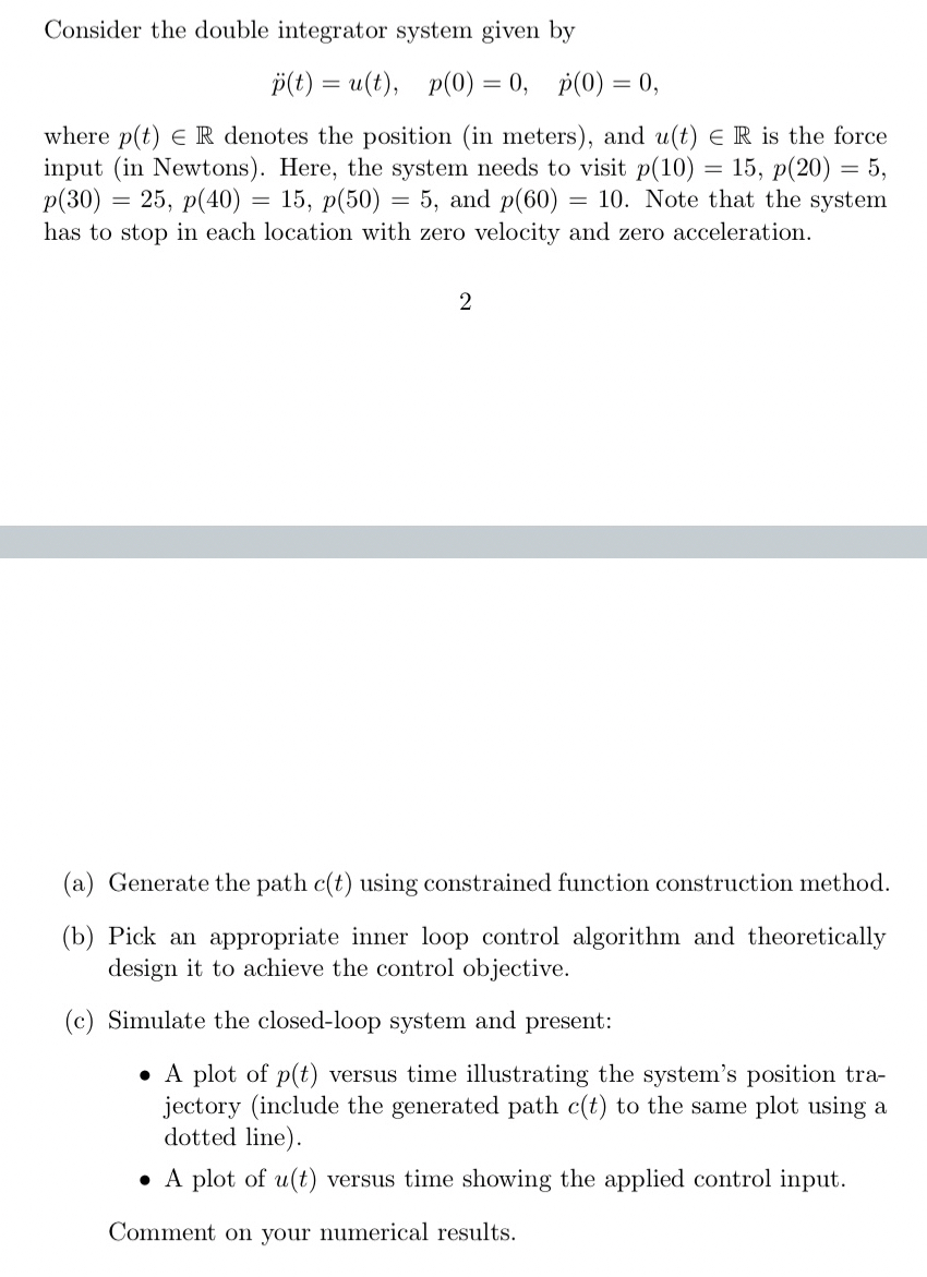 Solved Consider the double integrator system given | Chegg.com