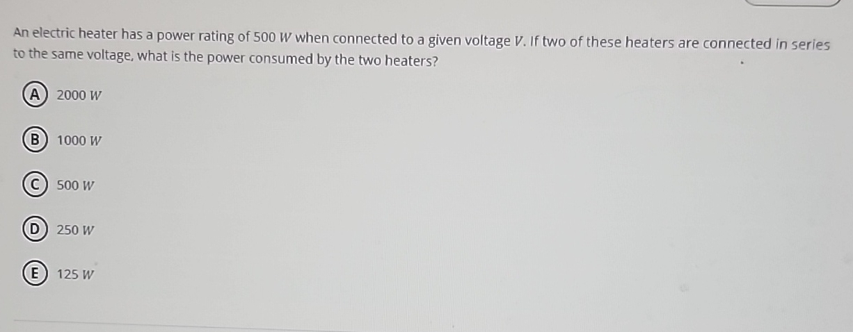 Solved An electric heater has a power rating of 500 ﻿W when | Chegg.com
