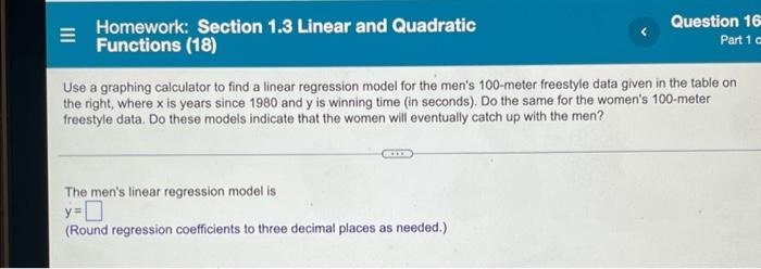 Solved Homework Section 1 3 Linear And Quadratic Functions