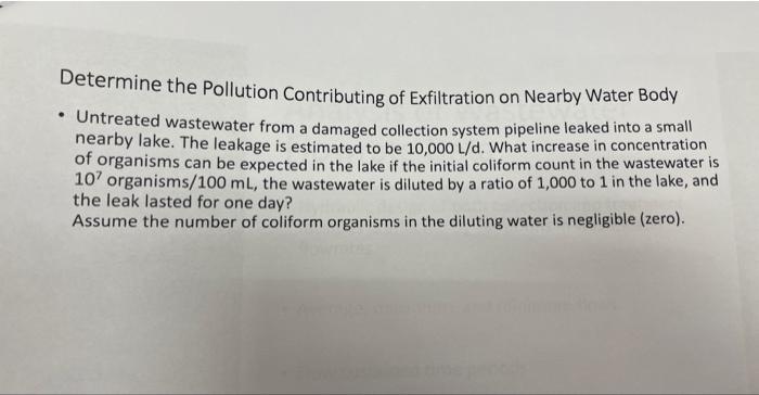 Solved Determine the Pollution Contributing of Exfiltration | Chegg.com