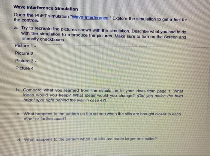 Solved Wave Interference Simulation Open the PhET simulation | Chegg.com