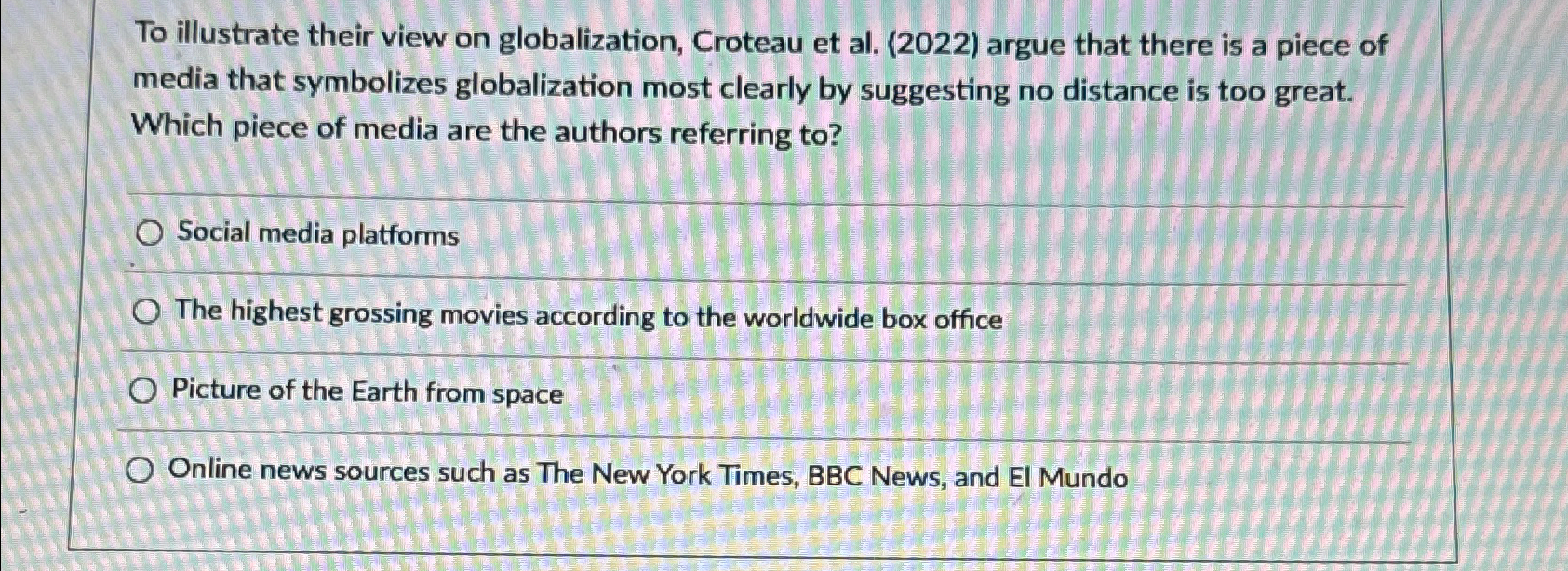Solved To illustrate their view on globalization, Croteau et | Chegg.com
