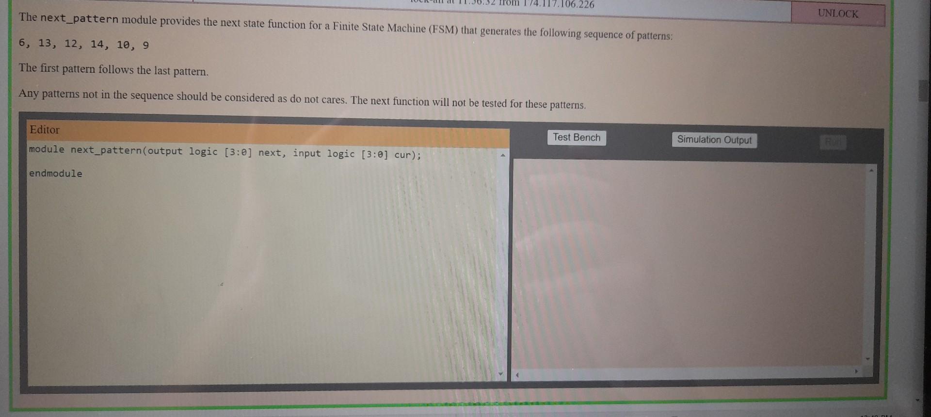 The next_pattern module provides the next state | Chegg.com