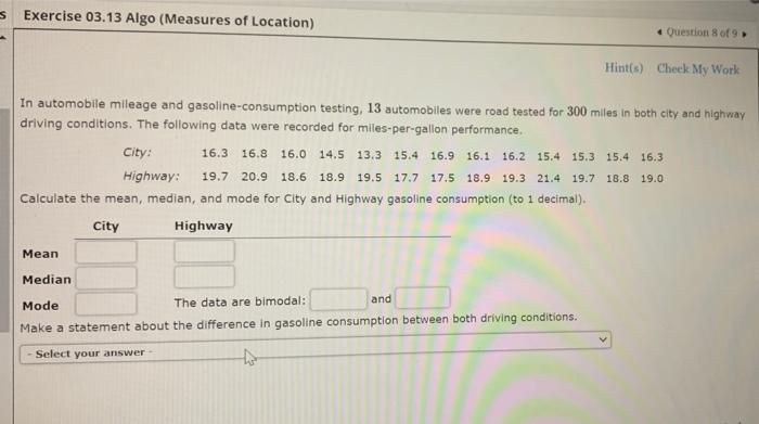 Solved S Exercise 03 13 Algo Measures Of Location •