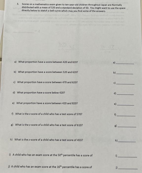 Solved 3. Scores on a mathematics exam given to ten-year-old | Chegg.com