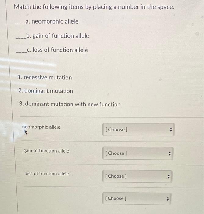 Solved Match the following items by placing a number in the | Chegg.com