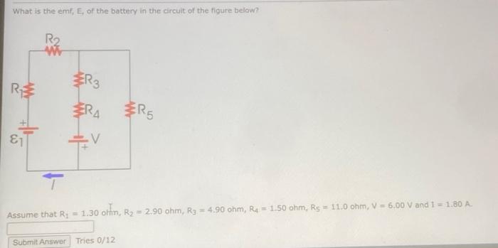 Solved What is the emf, E, of the battery in the circuit of | Chegg.com