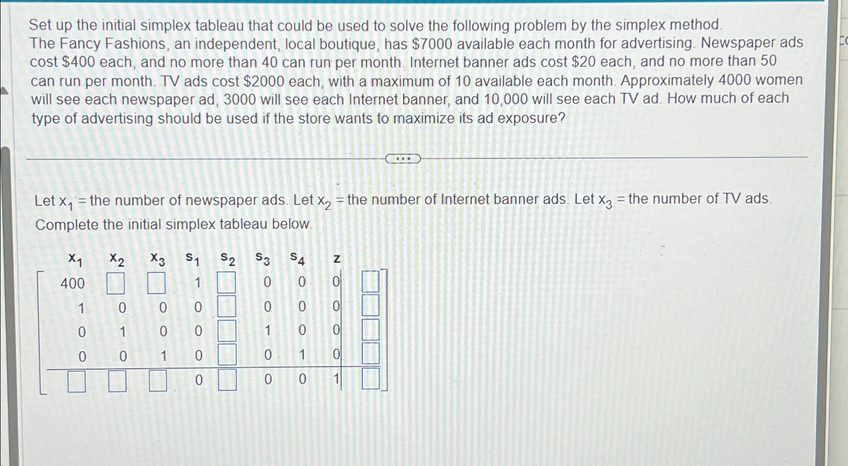Solved Set up the initial simplex tableau that could be used | Chegg.com