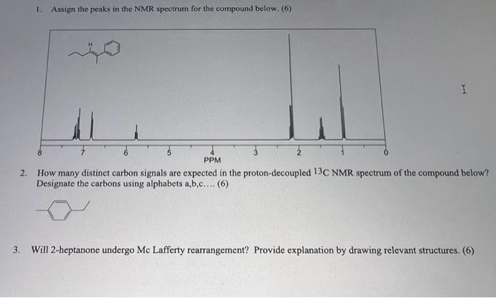 Solved 1. Assign the peaks in the NMR spectrum for the | Chegg.com
