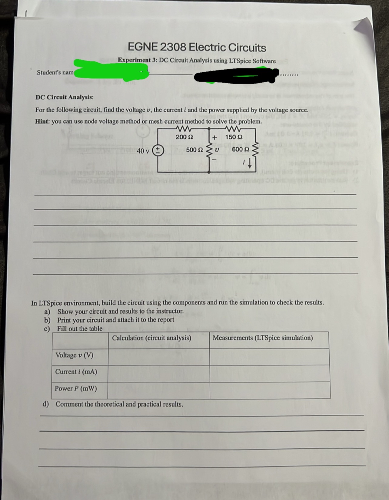 Solved DC Circuit Analysis:For the following circuit, find | Chegg.com