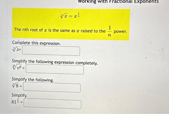 Solved nx=xn1 The nth root of x is the same as x raised to | Chegg.com