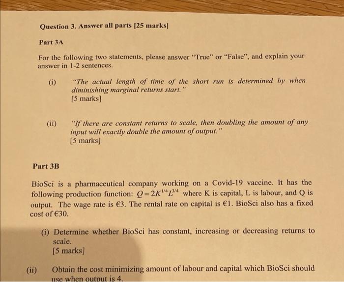 Solved Question 3. Answer all parts [25 marks] Part 3A For | Chegg.com