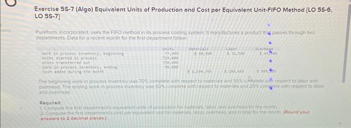 Solved Exercise 5S.7 (Algo) Equivalent Units of Production | Chegg.com
