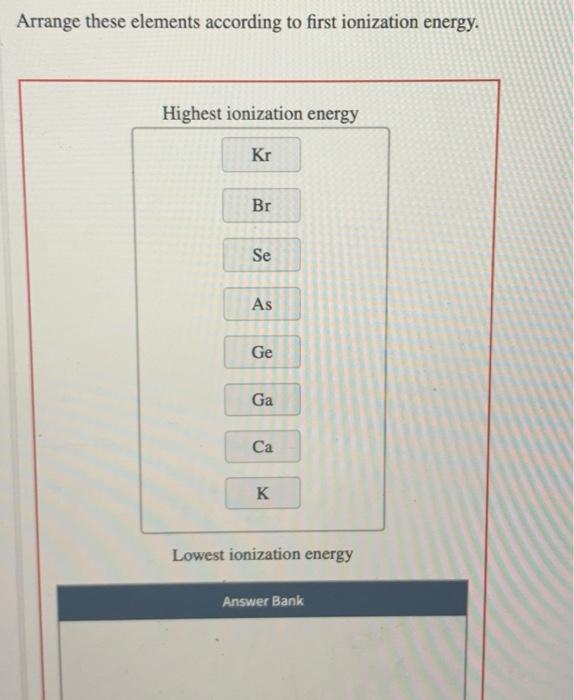 Solved Arrange these elements according to first ionization | Chegg.com
