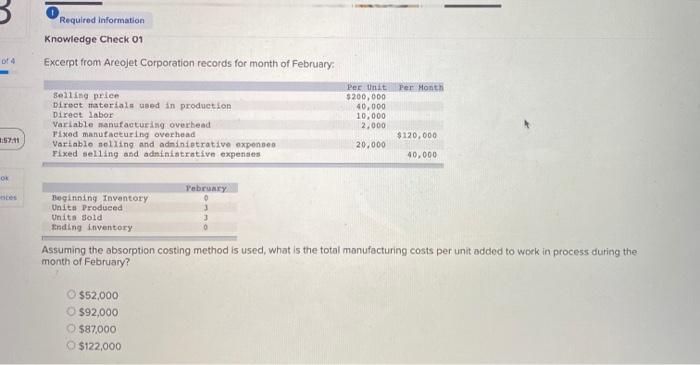 Solved Required information Knowledge Check 01 Excerpt from | Chegg.com