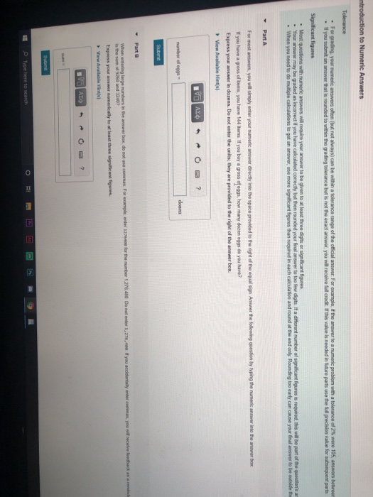 Introduction to Numeric Answers Tolerance . For | Chegg.com