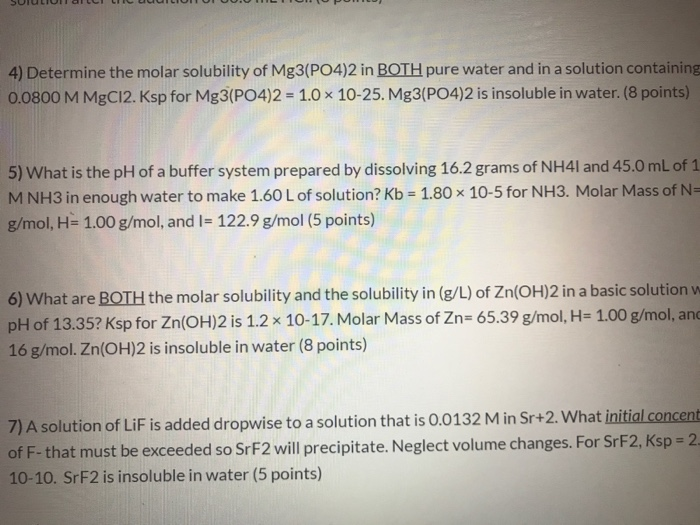 4) Determine the molar solubility of Mg3(PO4)2 in | Chegg.com