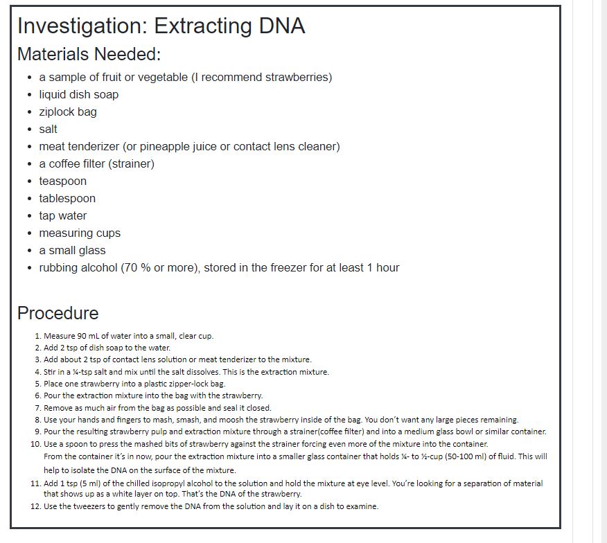 Solved Investigation: Extracting DNAMaterials Needed:- ﻿a | Chegg.com