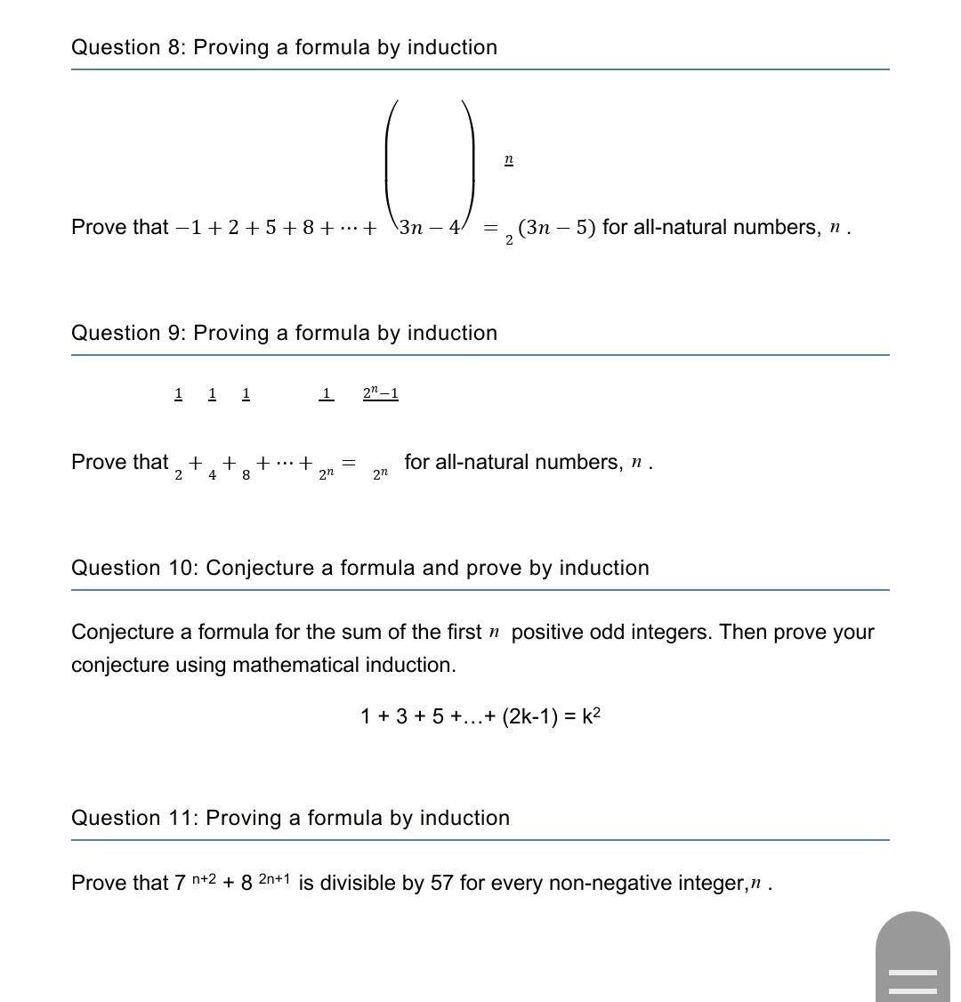 Solved Question 8: Proving a formula by induction Prove that | Chegg.com