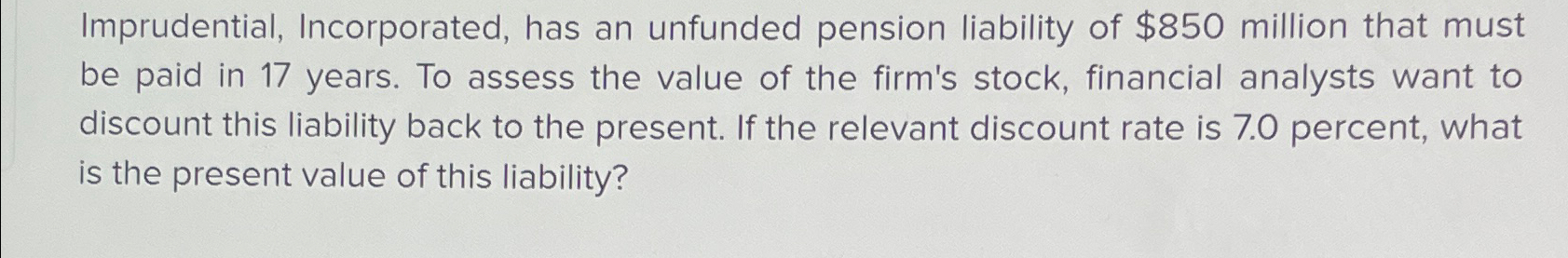 Solved Imprudential, Incorporated, has an unfunded pension | Chegg.com