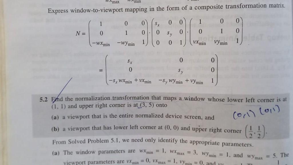 Solved 5.2 Find the normalization transformation that maps a | Chegg.com