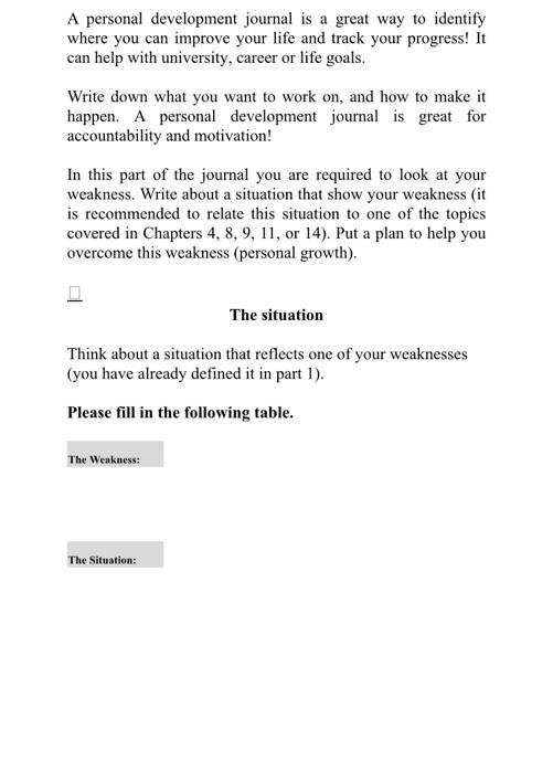 Solved A personal development journal is a great way to | Chegg.com