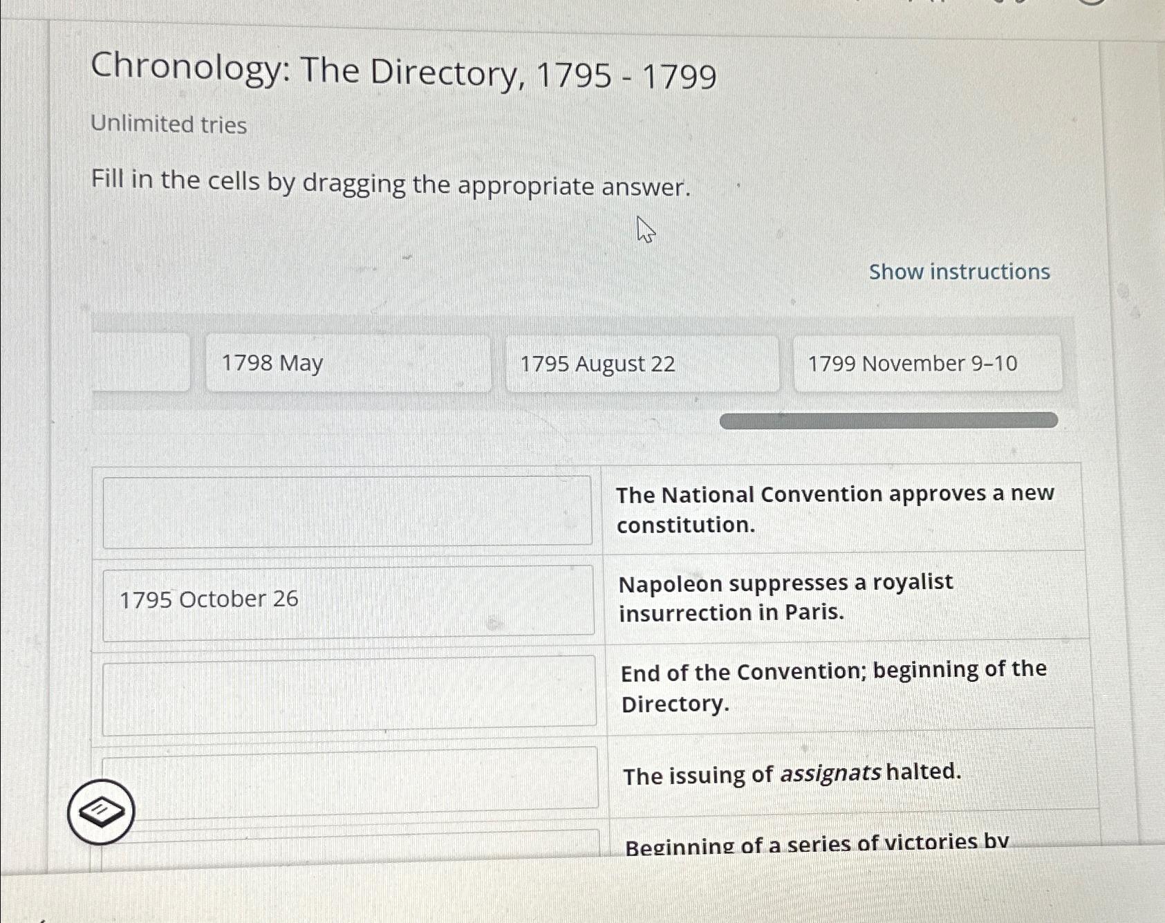 Solved Chronology: The Directory, 1795 - 1799Unlimited | Chegg.com