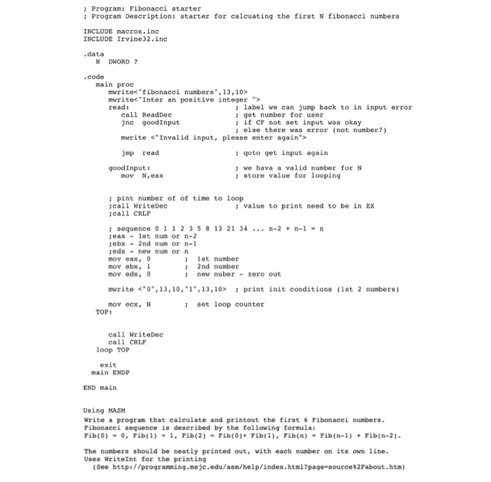 ; Program: Fibonacci starter Program Description: | Chegg.com