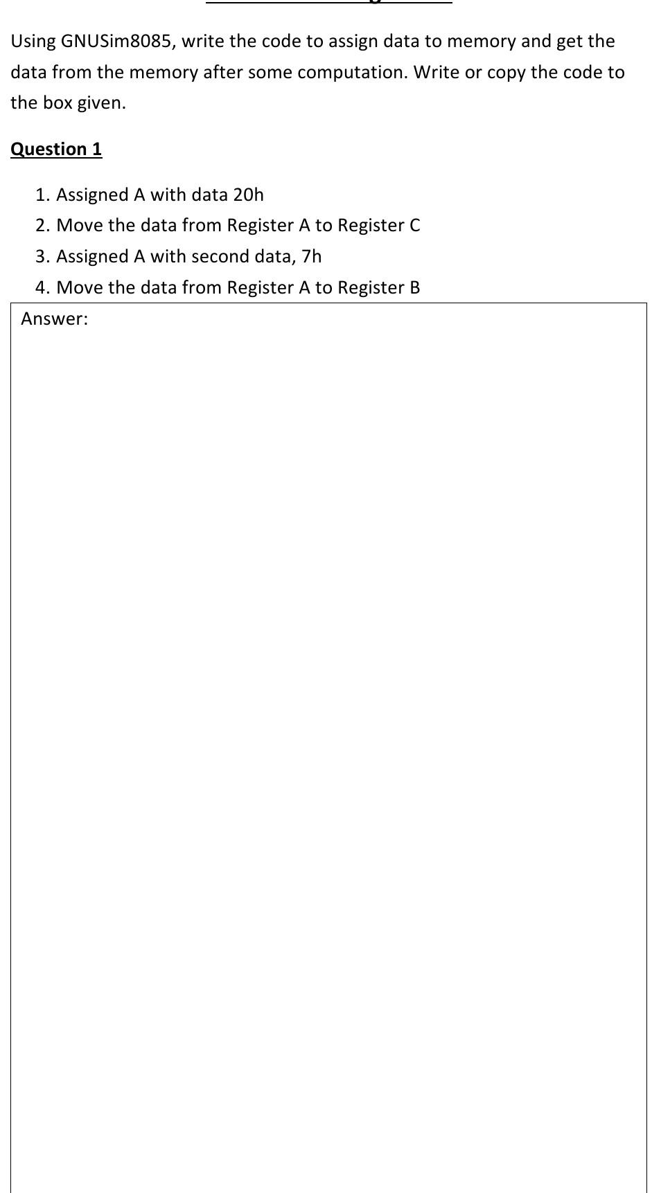 Using GNUSim8085, write the code to assign data to | Chegg.com