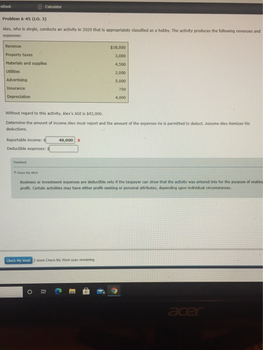 Solved eBook Calculator Problem 6-45 (LO. 3) Alex, who is | Chegg.com Solved eBook Calculator Problem 6-45 (LO. 3) Alex, who is | Chegg.com