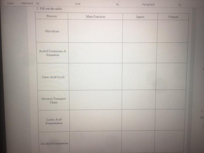 Solved 2. Fill out the table | Chegg.com