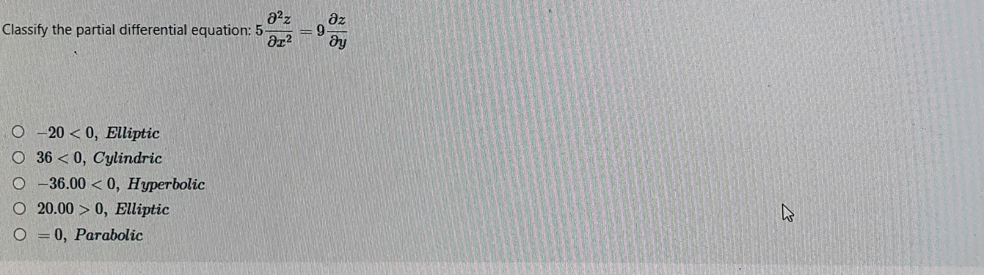 Solved Classify the partial differential equation: | Chegg.com