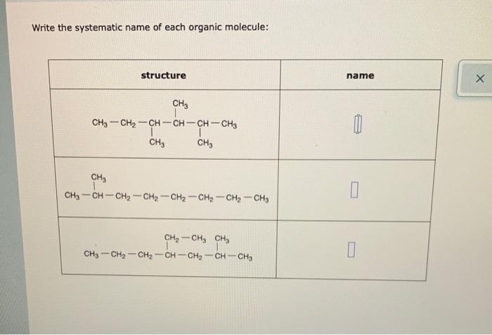 Solved Write the systematic name of each organic molecule: | Chegg.com