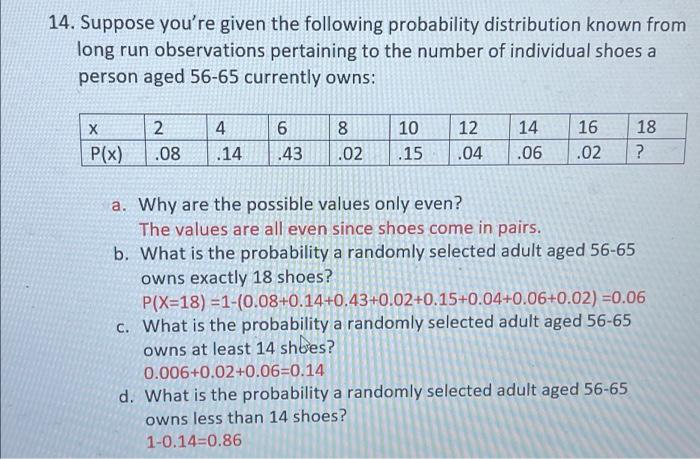Solved 14. Suppose you're given the following probability | Chegg.com
