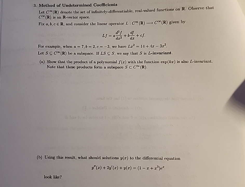 Solved Method of Undetermined CoefficientsLet C∞(R) ﻿denote | Chegg.com