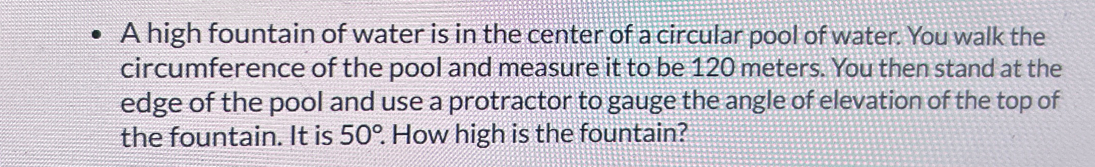 Solved A high fountain of water is in the center of a | Chegg.com