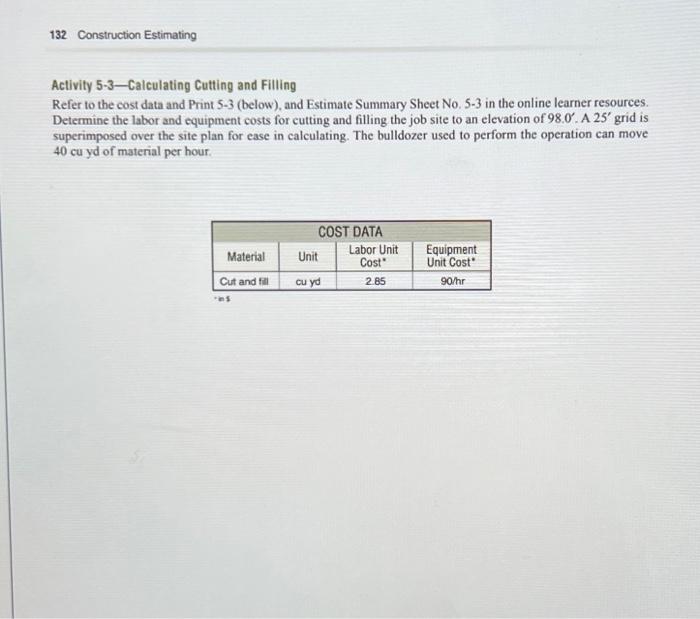 Activity 5-3-Calculating Cutting and Filling Refer to | Chegg.com