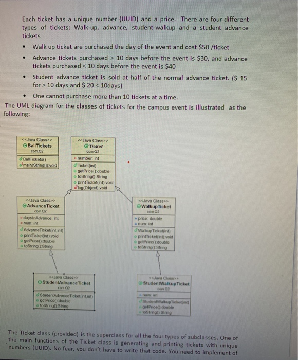 Solved • Each ticket has a unique number (UUID) and a price. | Chegg.com