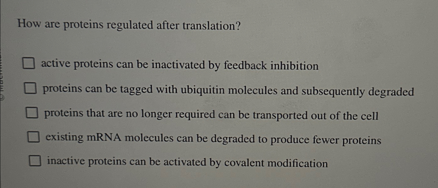 Solved How are proteins regulated after translation?active | Chegg.com