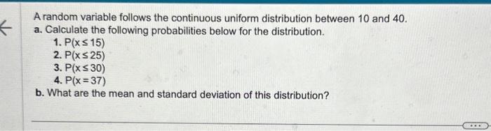Solved A random variable follows the continuous uniform | Chegg.com