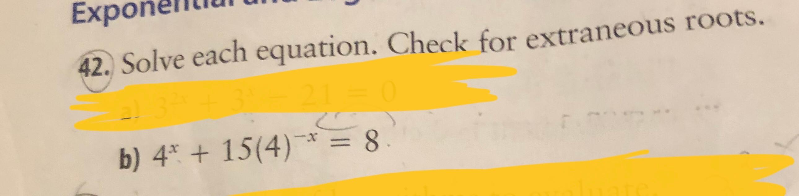 Solved Solve each equation. Check for extraneous | Chegg.com