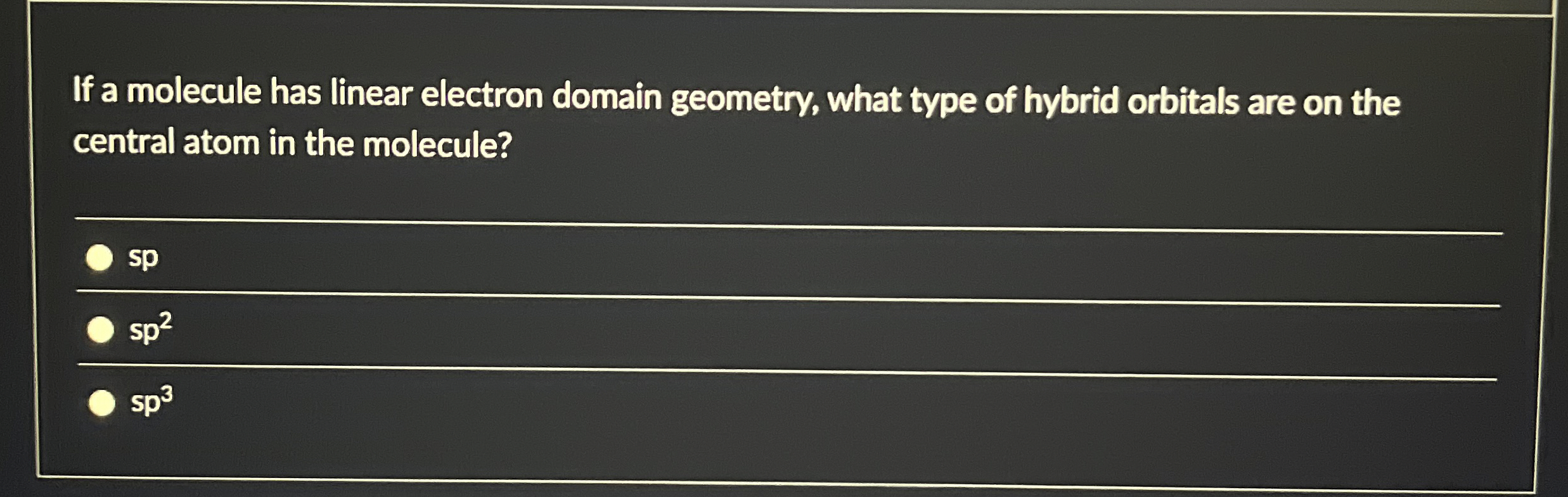 Solved If a molecule has linear electron domain geometry, | Chegg.com