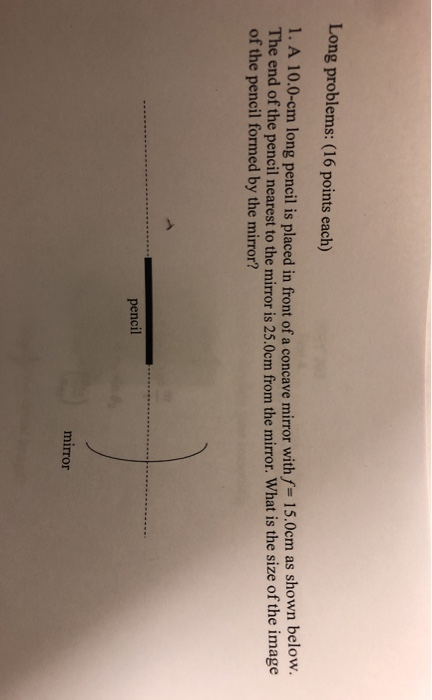 Solved A 10.0cm long pencil is placed in front of a concave | Chegg.com
