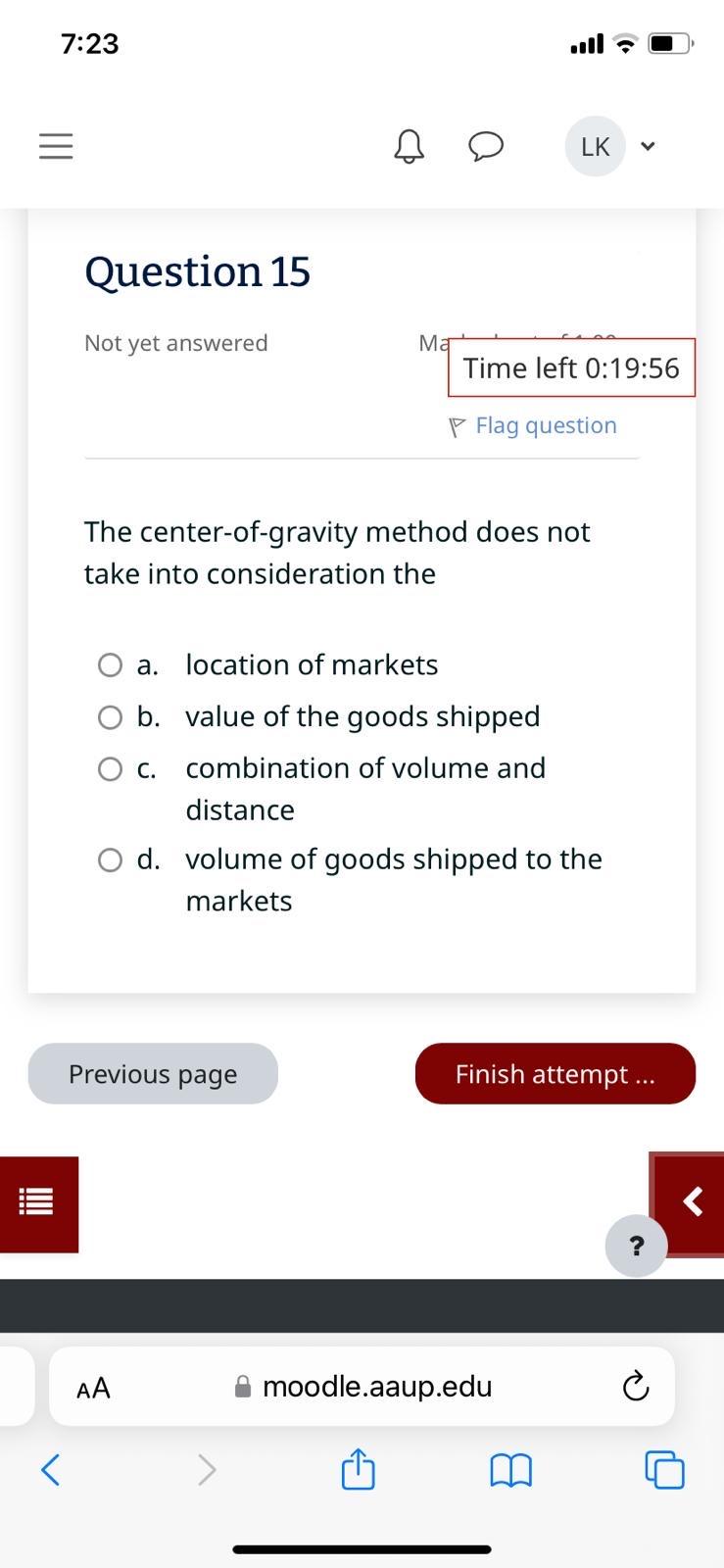 Solved 7:23Question 15Not yet answeredMa' ﻿Time left | Chegg.com